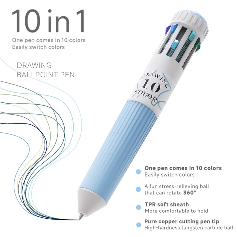 Multi-color ballpoint pen set, 10-in-1 multi-color drawing retractable ...