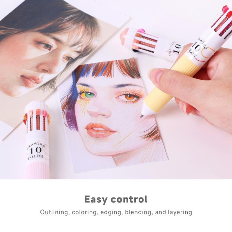 Multi-color ballpoint pen set, 10-in-1 multi-color drawing retractable ...